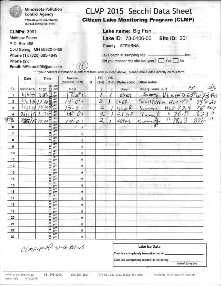 Secchi Disc Readings